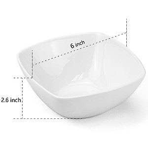 Foraineam Porcelain Square Cereal Bowls 20 Ounces Soup Pasta White Serving Bowl for Dinner, Dessert, Salad, Fruit, Small Side Dishes, Set of 6