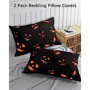 Edwiinsa Halloween Pillow Covers Standard Size Set of 2 Bed Pillow, Fall Pumpkin HorrorBlack Orange Plush Soft Comfort for Hair/Skin Cooling Pillowcases with Envelop Closure 20''x26''