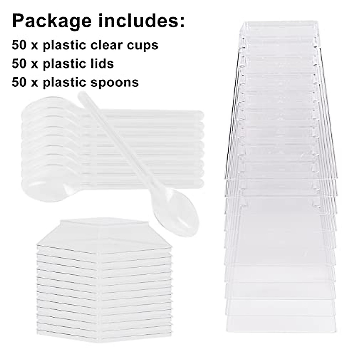 Wiaregom 50Pack 5oz Square Plastic Dessert Cups with Lids and Spoons,Clear Parfait Appetizer Cups for Tasting Party Desserts Fruit Parfait Baby Shower Party