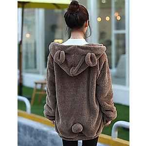 Women Fashion Bear Tail Hoodies,Fluffy Double Velvet Winter Rabbit Ear&Tail Shape Warm Tail Jacket,Long Sleeve Hooded Sweatshirt sweater (brown bear)