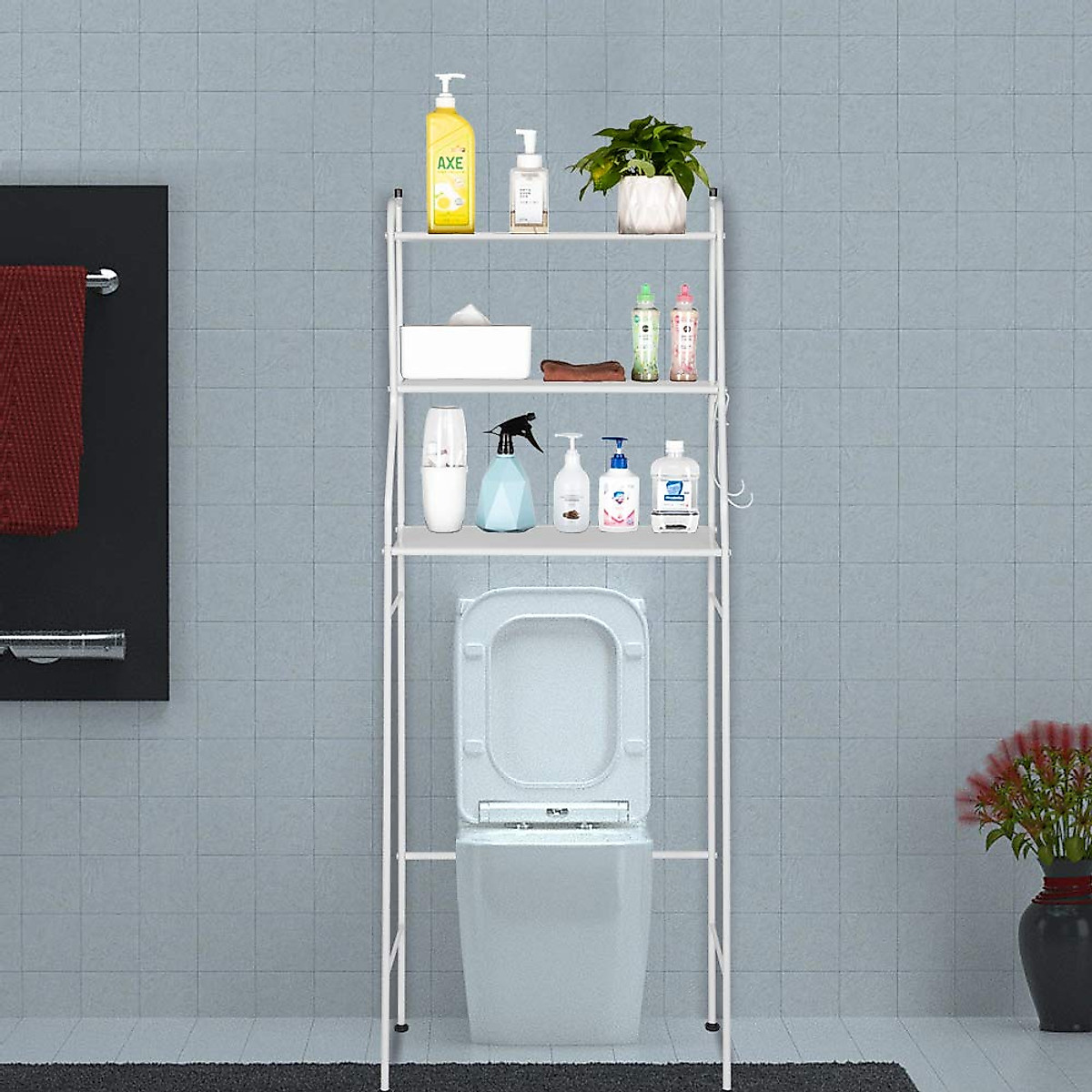 DESIGNSCAPE3D Premium 3-Tier Bathroom Storage Rack Over The Toilet Storage, Metal Frame, Increase Storage Space to Organize Your Bathroom, White