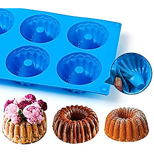Sidosir Mini Fluted Tube Cake Pan, 6Cavity Heritage Fluted Tube Cake Silicone Mold for Baking,Non Stick Fancy Molds for Fluted Tube Cake (Fluted Tube)