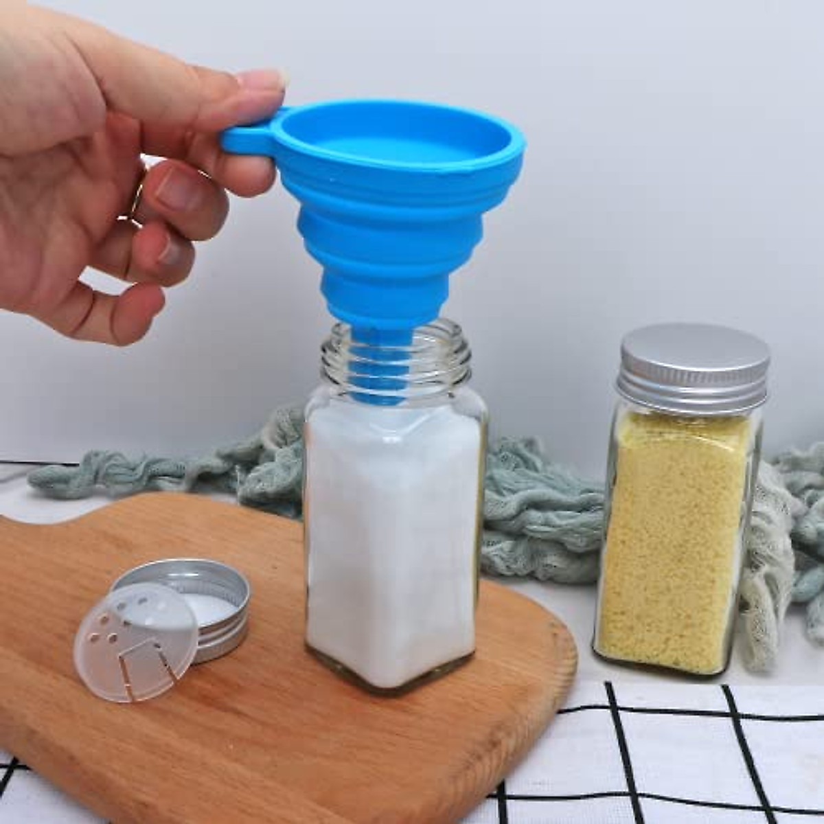 Datttcc 52 Pack Glass Spice Jars,Reusable Clear 4 OZ Square Seasoning Containers with Silver Metal Caps and Pour/Sift Shaker Lids Spice Jars with Labels and Funnel Sets for Cabinet,Kitchen Pantry