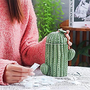 Ceramic Relief Cactus Shape Candy Dish Snack Food Storage Jar with Lid