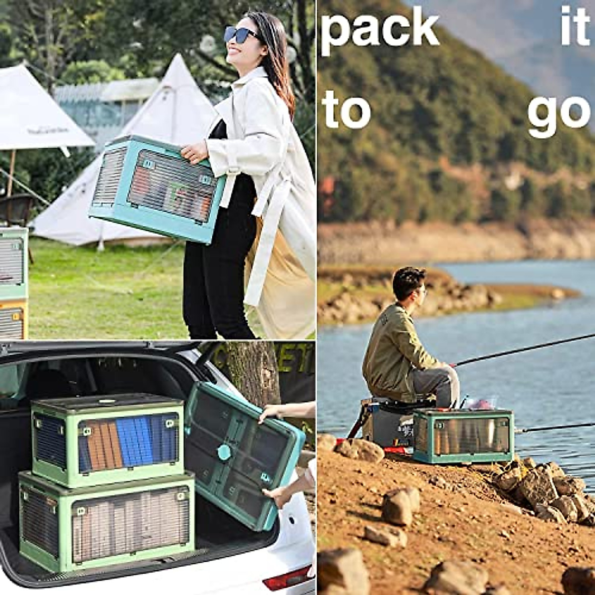 WYZworks 3 Pack Collapsible Storage Boxes with 5 sides Opening - Foldable Stackable Plastic Storage Box Tote w/Wheels Designed for Clothing, Snack Pantry, Toys, Side Latching Locks - 42L - White