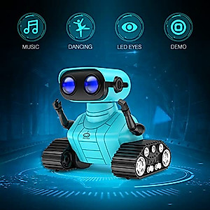 ALLCELE Robot Toys, Rechargeable RC Robots for Kids Boys, Remote Control Toy with Music and LED Eyes, Gift for Children Age 3 Years and Up - Blue