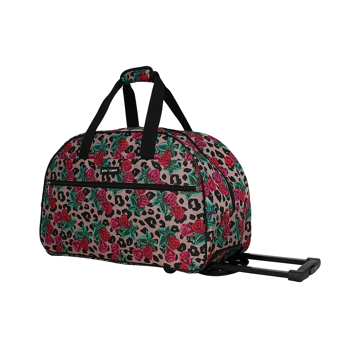 Betsey Johnson Designer Carry On Luggage Collection - Lightweight Pattern 22 Inch Duffel Bag- Weekender Overnight Business Travel Suitcase with 2- Rolling Wheels (One Size, Leopard Rose)