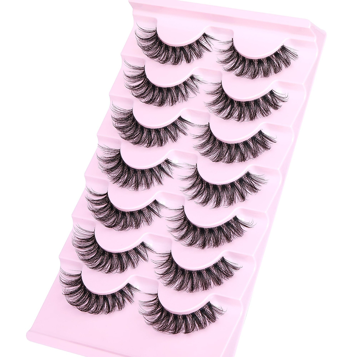 JIMIRE Natural False Eyelashes with Clear Band Mink Fluffy Lashes D Curl Strip Lashes 16MM Volume Natural Look like Lash Extension 5D Cat Eye Lashes 7 Pairs Pack