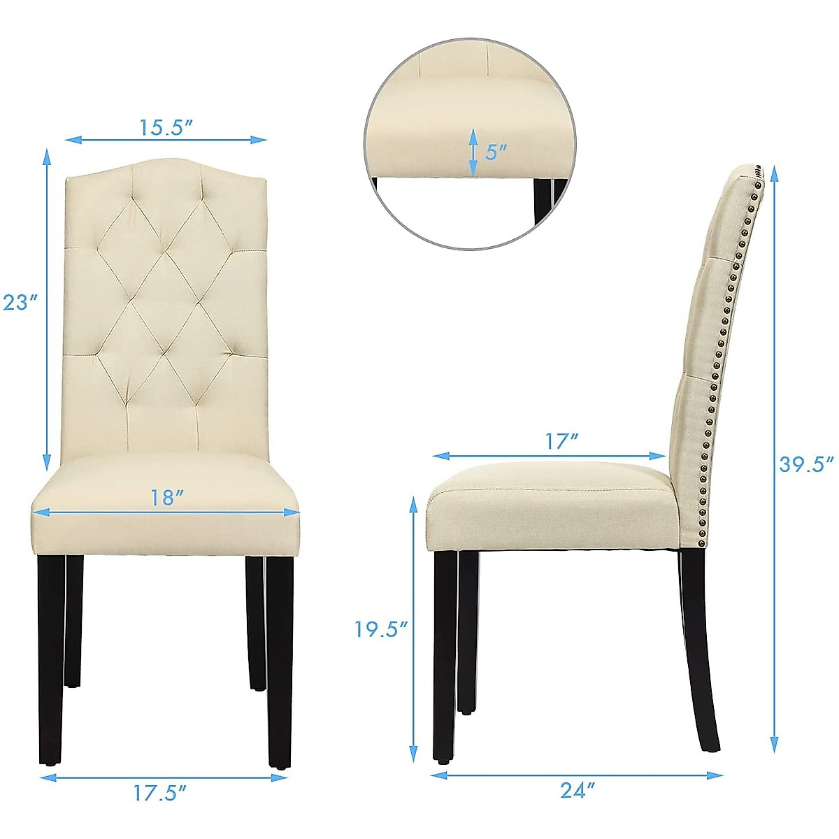 ERGOMASTER Dining Chairs Set of 4 Adjustable Parsons Chairs Anti-Slip Foot Dining-Chair Fabric Kitchen Chair with Solid Wood Legs - Beige