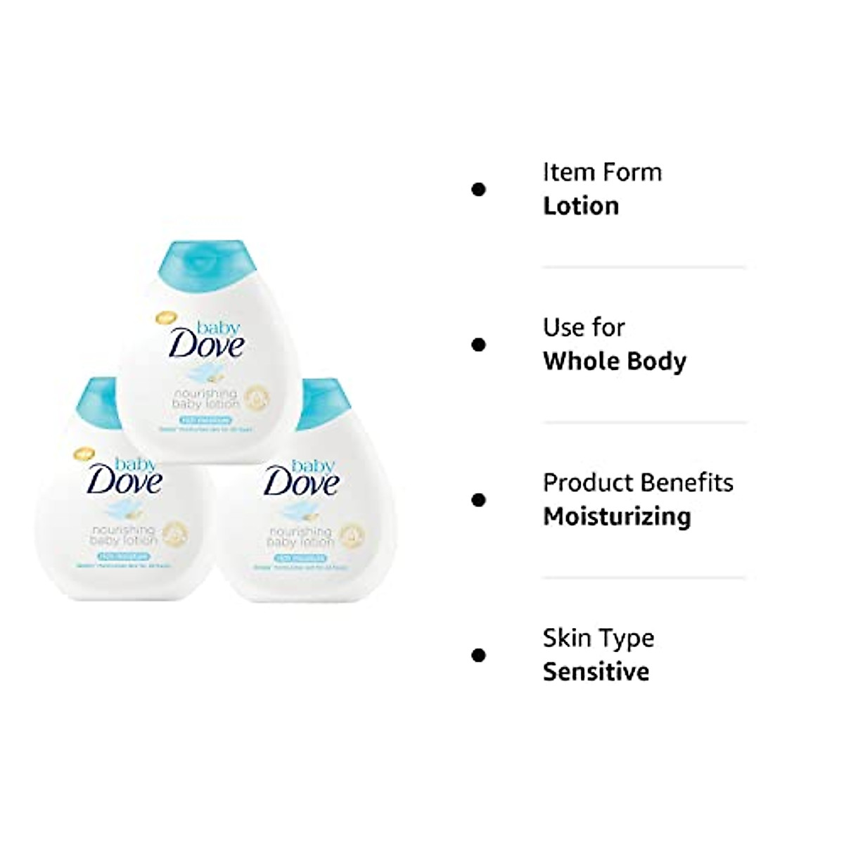 Dove Baby Sensitive Moisture Nourishing Baby Lotion, Fragrance Free - 6.76 Fl Oz / 200 mL x Pack of 3