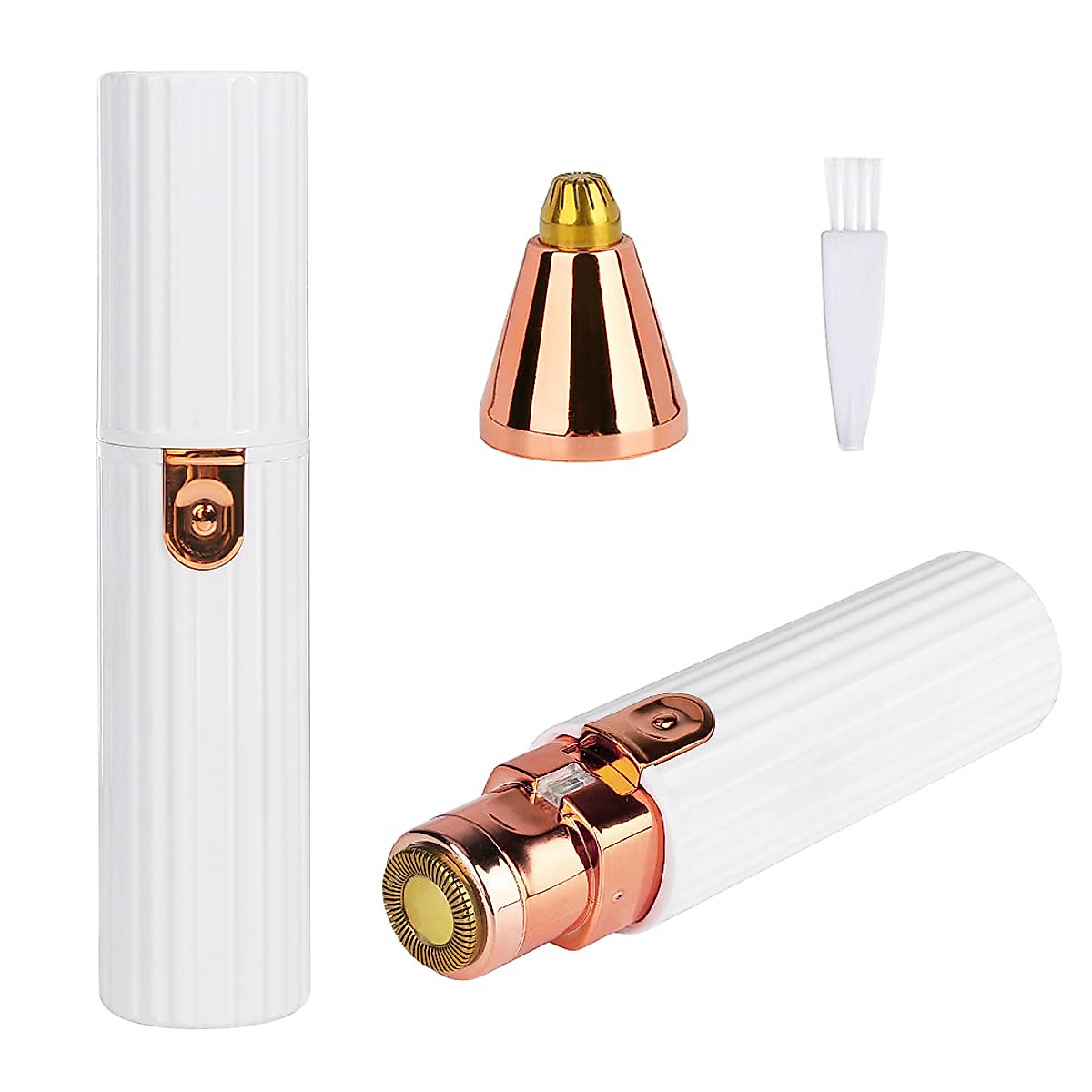 Facial Hair Removal for Women, Number-one 2 in 1 Eyebrow Epilator Electric Painless Facial Hair Remover, Rechargeable Waterproof Shaver with Built-in LED Light for Peach Fuzz Eyebrow Lip Hair (White)