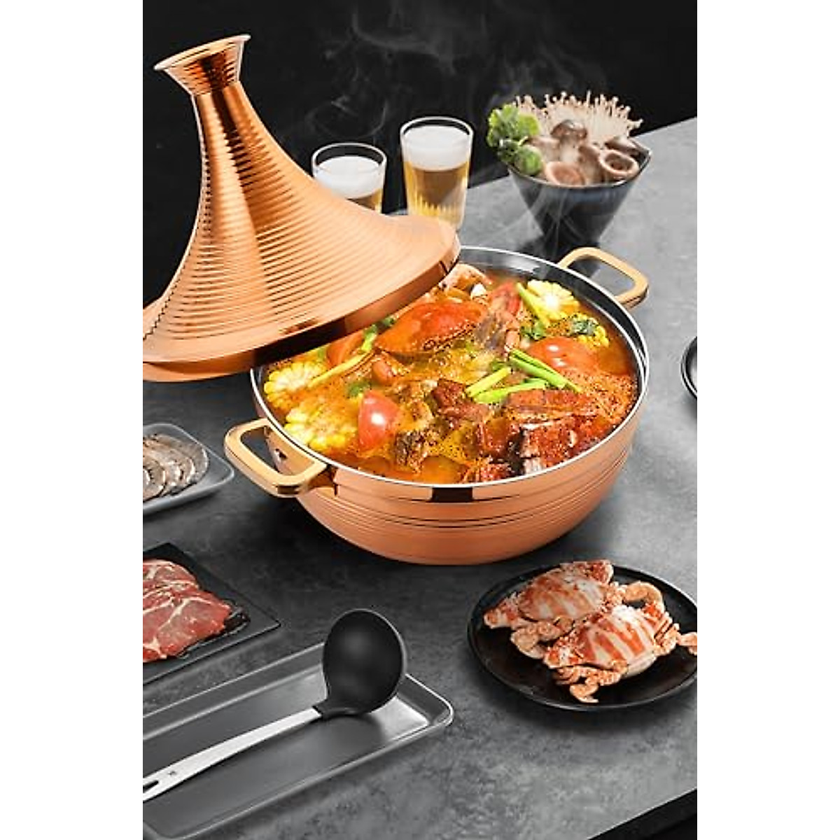 304 stainless steel Moroccan Tajine pot, non-stick Tajine pot stainless steel tower stew dry pot non-stick slow cooker seafood high cover pot induction cooker Moroccan Tajine pot C (