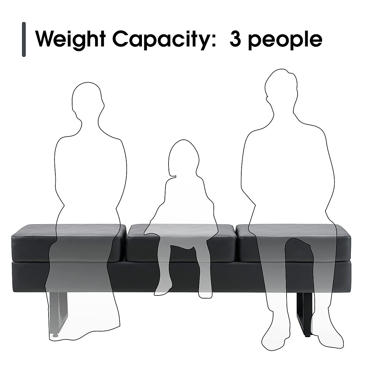 BarberPub Waiting Room Chairs, Heavy Duty Office Guest Reception Bench, Faux Leather Upholstered Lobby Chairs for Salon, Conference Room 7008 (Dark Grey)