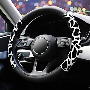 ZHOL Cow Print Steering Wheel Cover, Universal 15 inch Breathable Microfiber Leather Anti-Slip Car Steering Wheel Protector for Women Men, Black&White