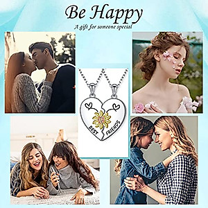 JZMSJF S925 Sterling Silver Best Friends Necklaces Matching Heart Friendship Necklaces for 2 Sunflower BFF Gifts Jewelry Set