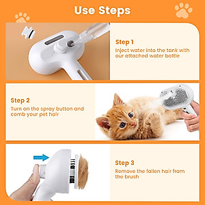 Cat Steam Brush, 3 in 1 Cat Brush for Shedding & Grooming, Water Brush for Cats Dogs, Pet Hair Removal Comb for Long Short Haired Small Animal, Self Cleaning Slicker Brush with Release Button