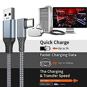 Smasener 16 FT Link Cable for Oculus/Meta Quest 2/1 and PC/Steam VR, Braided USB 3.2 A to C Compatible for Oculus Quest 2 Link Cable, High Speed PC Data Transfer, Fast Charging for VR Headset(Grey)