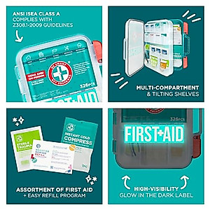 Be Smart Get Prepared First Aid Kit, Teal, 326 Piece, Exceeds OSHA and ANSI Guidelines 100 People - Office, Home, Car, School, Emergency, Survival, Camping, Hunting and Sports