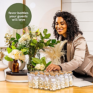 Ethisa Just Married Wedding Reception Bottles - 25 Pack Bulk Gold Glass Bottles for Favors - Wedding Party Souvenirs with White Ribbons and Thank You Stickers for Guests