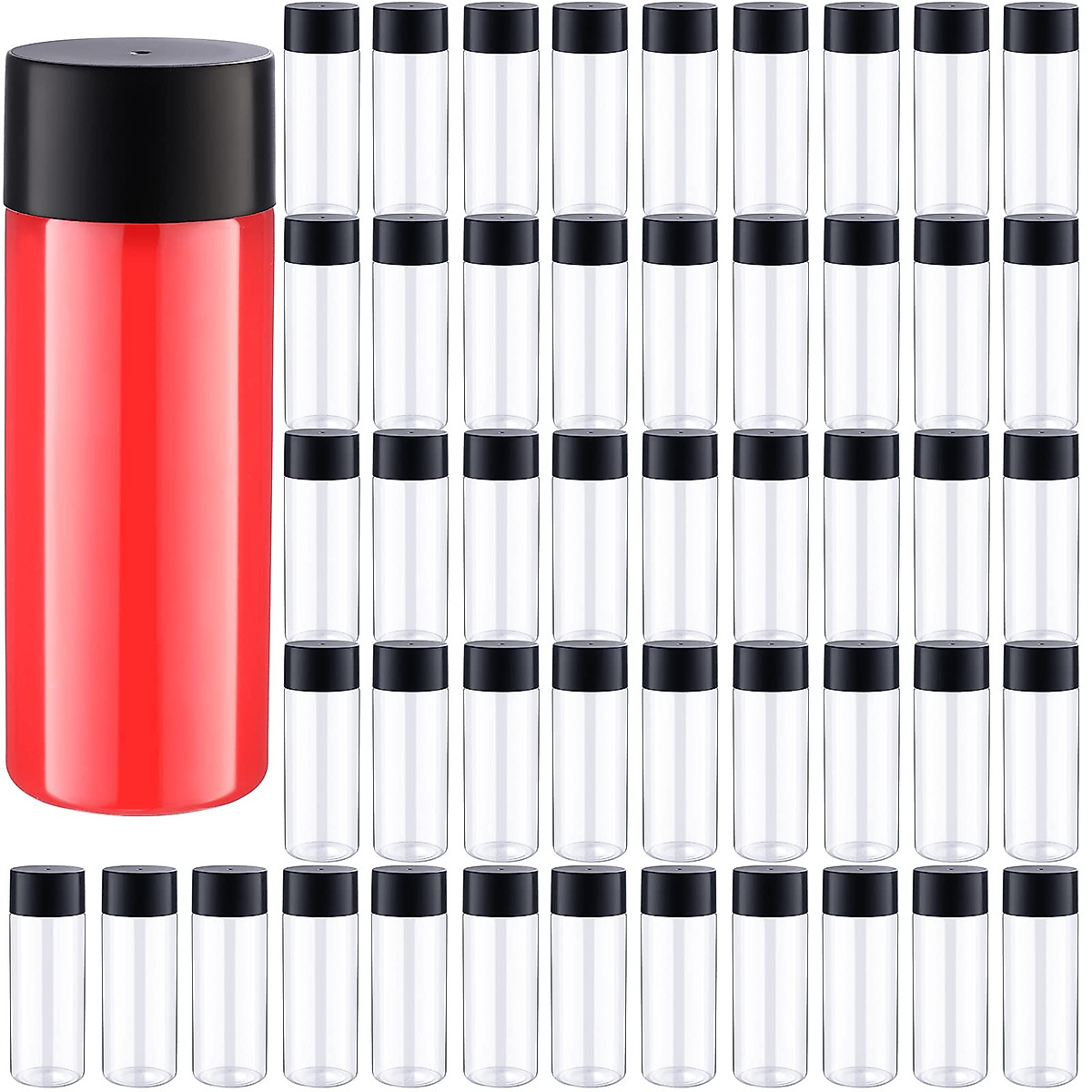 50 Pieces Plastic Juice Bottles with Black Lids Sensory Bottles Round Clear Drink Containers Reusable Plastic Smoothie Tumble Empty Water Tumble 10 OZ for Storing Juice, Milk, Homemade Beverage