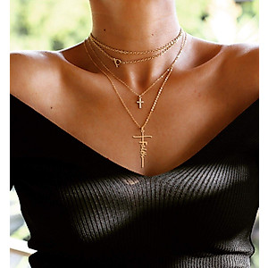 sovesi Faith Cross Necklace for Women 14K Gold Plated Cross Pendant Hope Necklaces Religious Jewelry Gift for Women Gold Faith