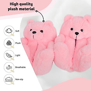 Alayger Women's Plush Teddy Bear Slippers Home Indoor Soft Anti-Slip Cute Winter Warm Floor Shoes Slippers Cartoon