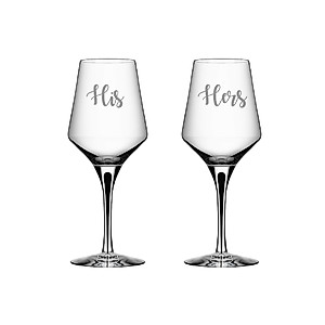 Orrefors Metropol Personalized White Wine Glasses, Set of 2 13.5oz Custom Engraved Crystal Wine Glasses for Chardonnay, Pinot Grigio
