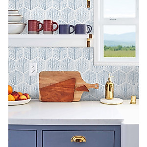 MelunMer Modern Peel and Stick Wallpaper Boho Contact Paper for Cabinets and Drawers Self Adhesive Wallpaper Removable Wallpaper for Bedroom Geometric Wallpaper for Bathroom Blue/White 17.3''×78.8''