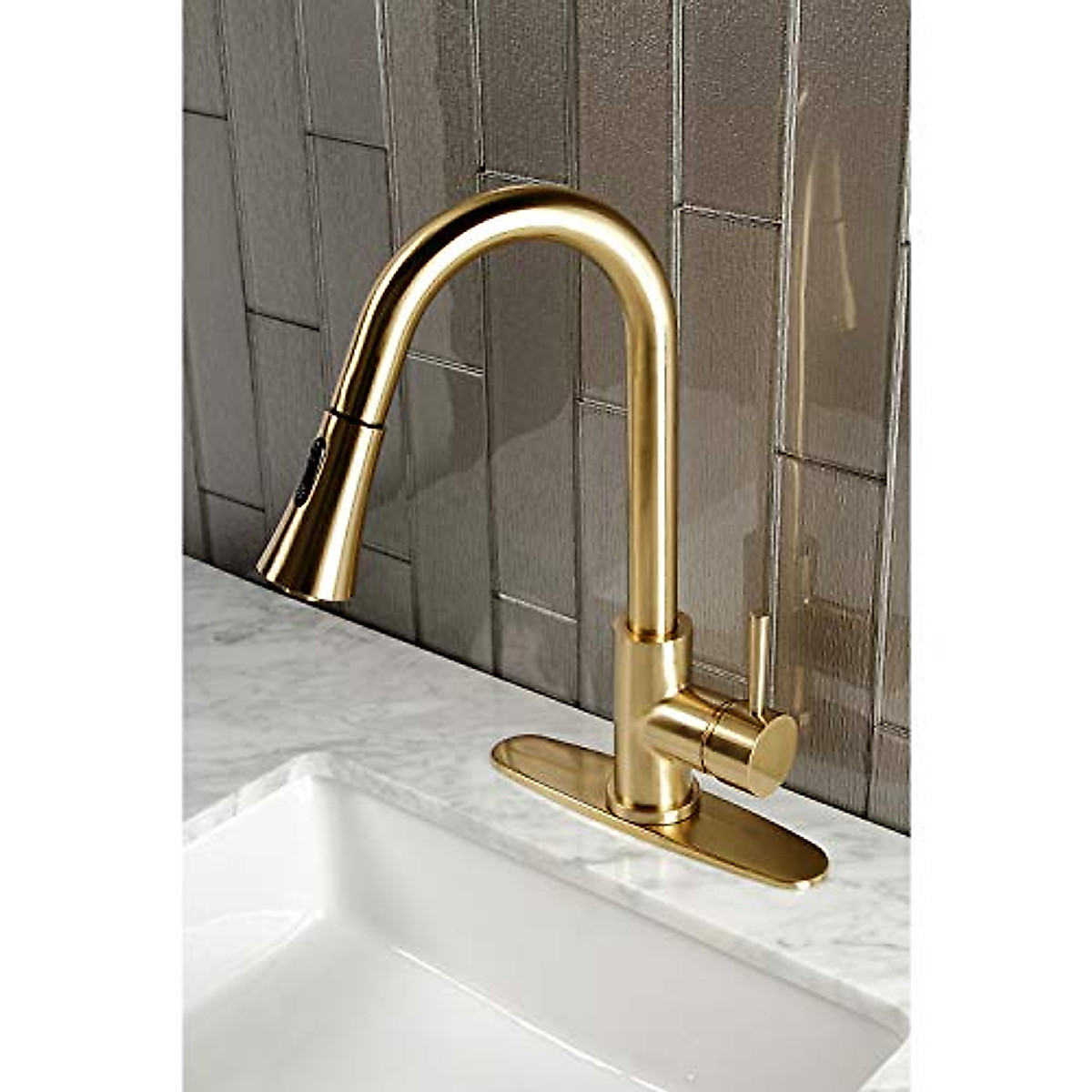 Kingston Brass Gourmetier LS8723DL Concord Single-Handle Pull-Down Kitchen Faucet, Brushed Brass