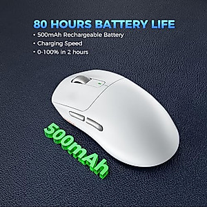 KYSONA Wireless Gaming Mouse Ultralight 55g, 3395 Lag-Free Sensor, 26K DPI, HUANO Switches, 80Hrs Long Battery Life, 6 Programmable Button for PC, 3 Modes (2.4G/Wired/BT), Win with M600, White