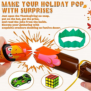 Melisheer 12 Pack Thanksgiving Crackers, Thanksgiving Party Table Favor, Turkey Design No Snap No Popping with Party Hat Joke Gift Inside, Thanksgiving Holiday Cracker for Kids Adults