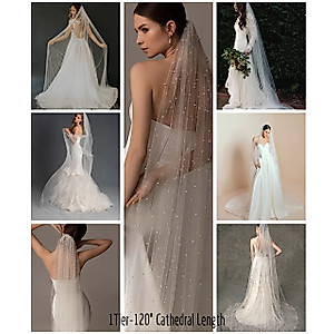 Passat Ivory 1Tier Cathedral Veils Pearl Wedding Veil Ivory Pearl Veils Bridal Veil Pearl Veils For Brides Ivory