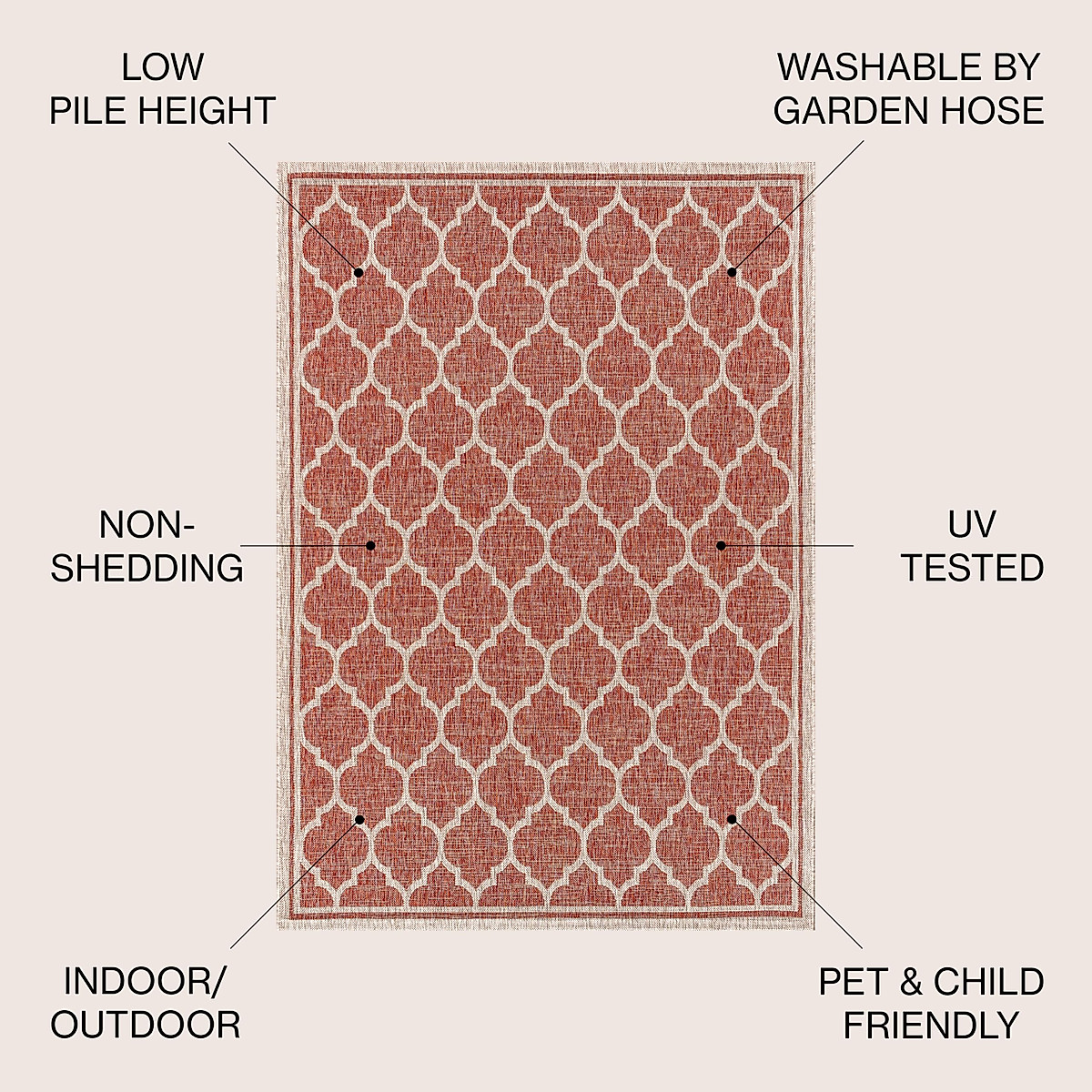 JONATHAN Y SMB109C-9R Trebol Moroccan Trellis Textured Weave Indoor/Outdoor Area Rug, Modern, Bohemian, Contemporary for Bedroom, Kitchen, Living Room, Easy-Cleaning, Red/Beige, 9' Round