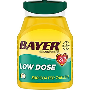 Aspirin Regimen Bayer 81mg Enteric Coated Tablets, #1 Doctor Recommended Aspirin Brand, Pain Reliever,300 Count