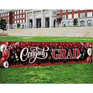 Graduation Party Banner Decoration-2023 Congrats Grad Supplies Yard Sign Banner,Class of 2023 Backdrop for Grad Party Decoration (RED)