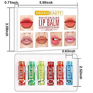 6 Pcs Fruit Flavored Lip Balm for Lip Care on Chafed,Chapped or Dry Cracked Lips. Lip Balms Moisturizs Care Holiday Gift, Natural Lip Balm Chapstick Set, Lip Balm with Spf for Girls or Mens Lip Balm