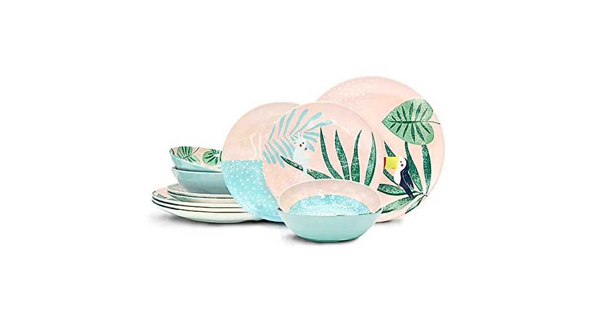 Zak Designs 12-Piece Melamine Dinnerware Set for Indoor & Outdoor Use