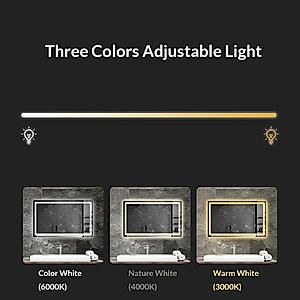 WinZo 30"x20" LED Bathroom Vanity Mirror with Adjustable Lights Wall Mounted Anti-Fog Waterproof, Horizontal Installation