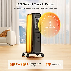 Kismile Radiator Heater,1500W Electric Portable Space Oil Filled Heater with LCD Display,4 Modes,Remote Control,Overheat & Tip-Over Protection,Digital Thermostat,24H Timer, for Indoor Use, Black