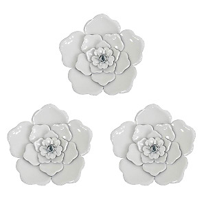 Metal Flower Wall Art Multiple Layer Decor for Indoor Outdoor Home Bedroom Living Room Office Garden Set of 3(White)