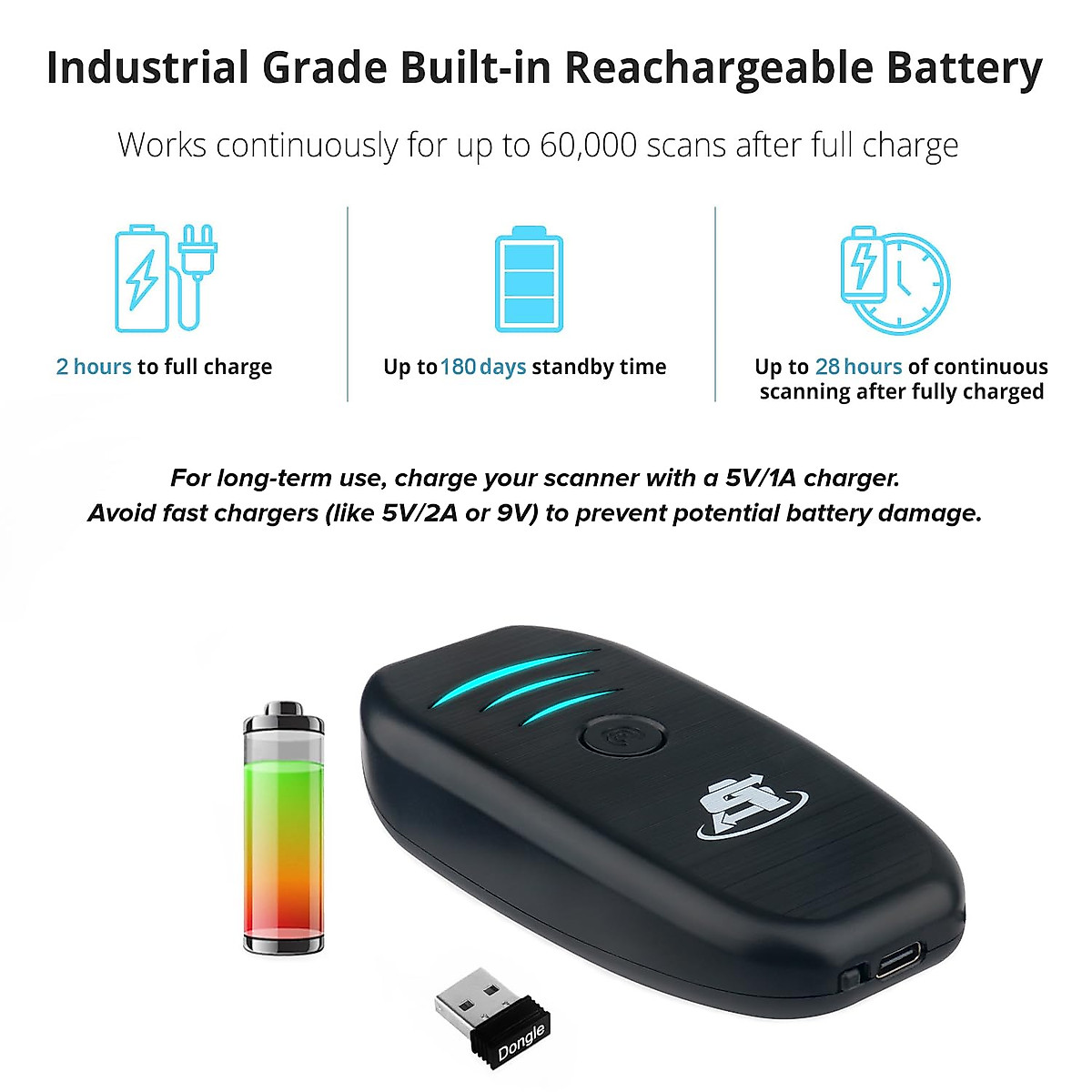 ScanAvenger Portable Mini-Wireless Bluetooth Barcode Scanner: Hand Scanners - Cordless, Rechargeable 1D & 2D Scan Gun for Inventory Management - Wireless, Handheld USB QR (1D & 2D Barcode Scanner)