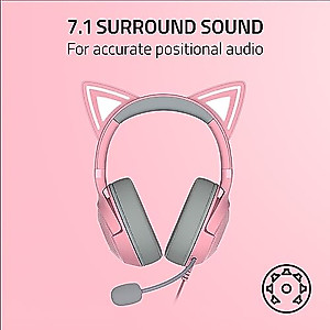 Razer Kraken Kitty V2 USB Wired Headset: Chroma RGB Kitty Ears - Stream Reactive Lighting - HyperClear Cardioid Mic - 40 mm Drivers - 7.1 Surround Sound - Comfortable Ear Cushions - Quartz Pink