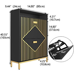 FFBCFDK Shoe Cabinet Storage for Entryway,Shoe Storage Cabinet with 2 Flip Drawers, Shoe Organizer Cabinet with 2 Tier Narrow Shoe Rack Organizer Wooden Shoe Rack for Front Door Entrance, Closet