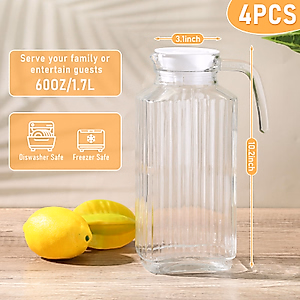Gejoy 4 Pieces 60 oz Glass Pitcher with Lid Fridge Pitcher Juice Pitcher Glass Water Pitcher Beverage Drink Containers Jug for Fridge Iced Tea Lemonade Milk Cocktails Cold
