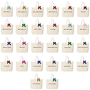Tote Bags with Alpha Xi Delta Color Bow - Classic Sorority Name Design - Large Canvas Tote Bag for Women and Sisterhood