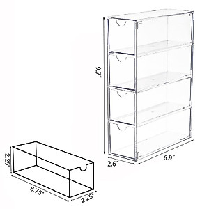 Nicunom 2 Pack Sunglasses Organizer Acrylic, Clear Eyeglasses Case with 4 Drawers, Eyewear Storage Display Case, Stackable Eyeglasses Holder for Women & Men Eyewear
