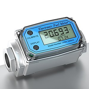 Turbine Flow Meter, Electronic Oil Flowmeter, Kerosene Gas Methanol Diesel Fuel Flow Digital Meter, 3/4" 10-100L/Min LCD Display BSPT/NPT with Battery
