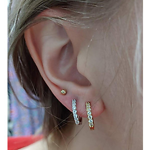 Sterling Silver Hoop Earrings | Sterling Silver Stud Earrings for Women - 6 Pairs Hypoallergenic Tiny Cubic Zirconia Stud Earrings Set & Cartilage Earring Hoops