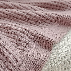 Amélie Home Soft Cozy Waffle Knit Throw Blanket with Ruffled Fringe, Decorative Lightweight Knitted Throw Blankets for Couch Bed Sofa (Misty Rose, 50'' x 60'')