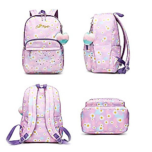 Caran·Y Girls Backpack for Kid in Waterproof Elementary Large space Love decoration Starry Pattern School Bookbag Boys Girls Fit Over 6 Years Old Girls Book Bag（Purple）